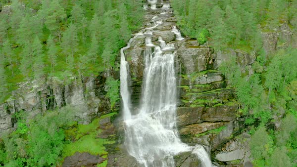 Tvinde waterfalls, Norway, stunning aerial view. - 4K Royalty-free ...