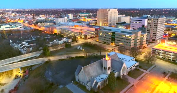 Stunning twilight aerial view Downtown Appleton Wisconsin, College ...