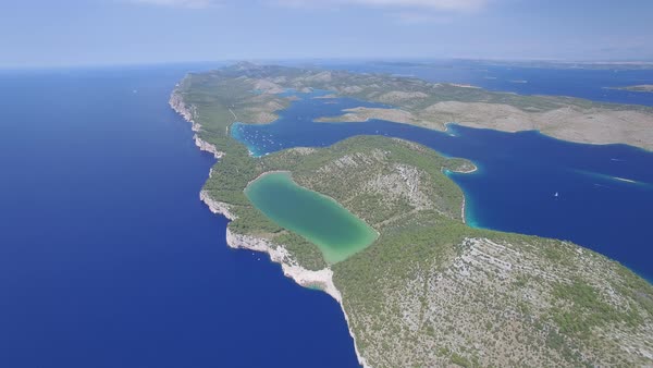 Aerial view of the Slano lake in nature park Telascica, Croatia, Dugi ...