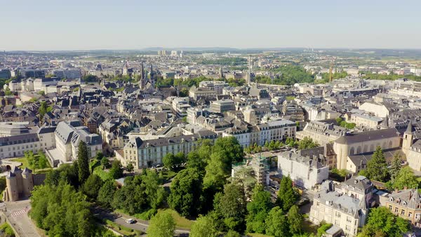 Luxembourg, Historical city center in the morning, Aerial View - Stock ...