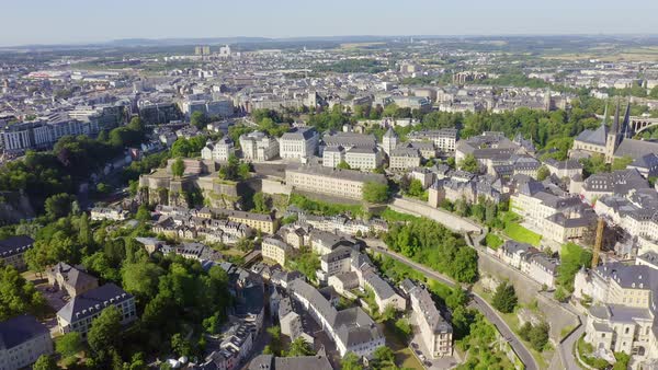 Luxembourg, Historical city center in the morning, Aerial View - 4K ...
