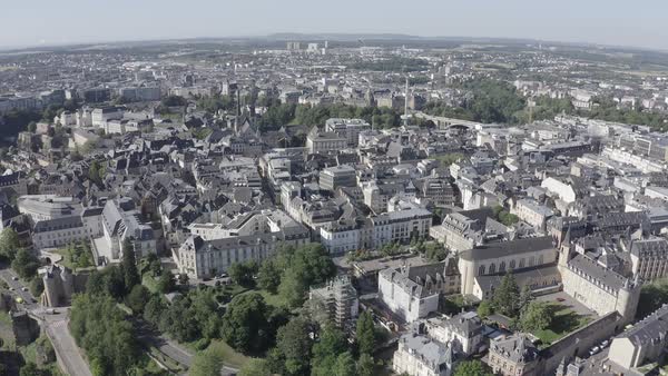 D-Log. Luxembourg, Historical city center in the morning. Pont Rouge ...