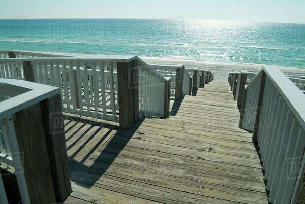 Boardwalk and steps leading down to the beach, USA. - Royalty-free ...