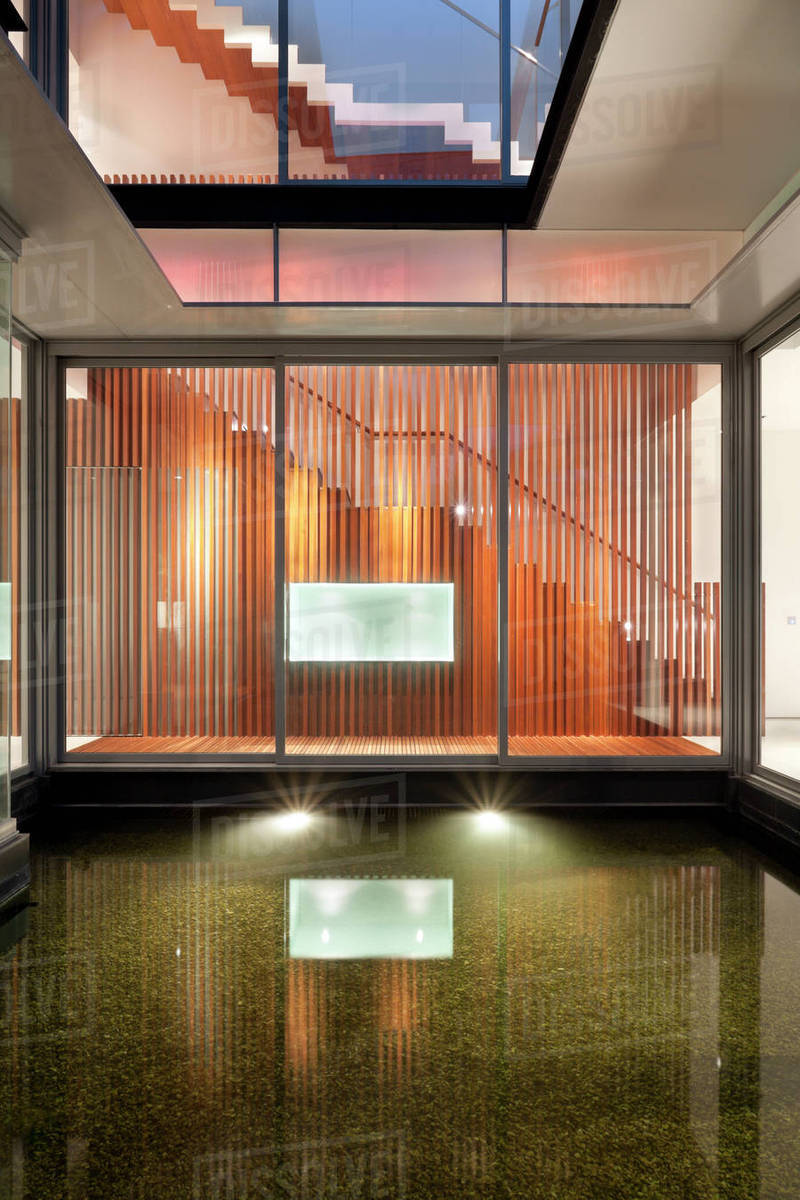 Lit internal water feature in residential house - Royalty-free Stock ...