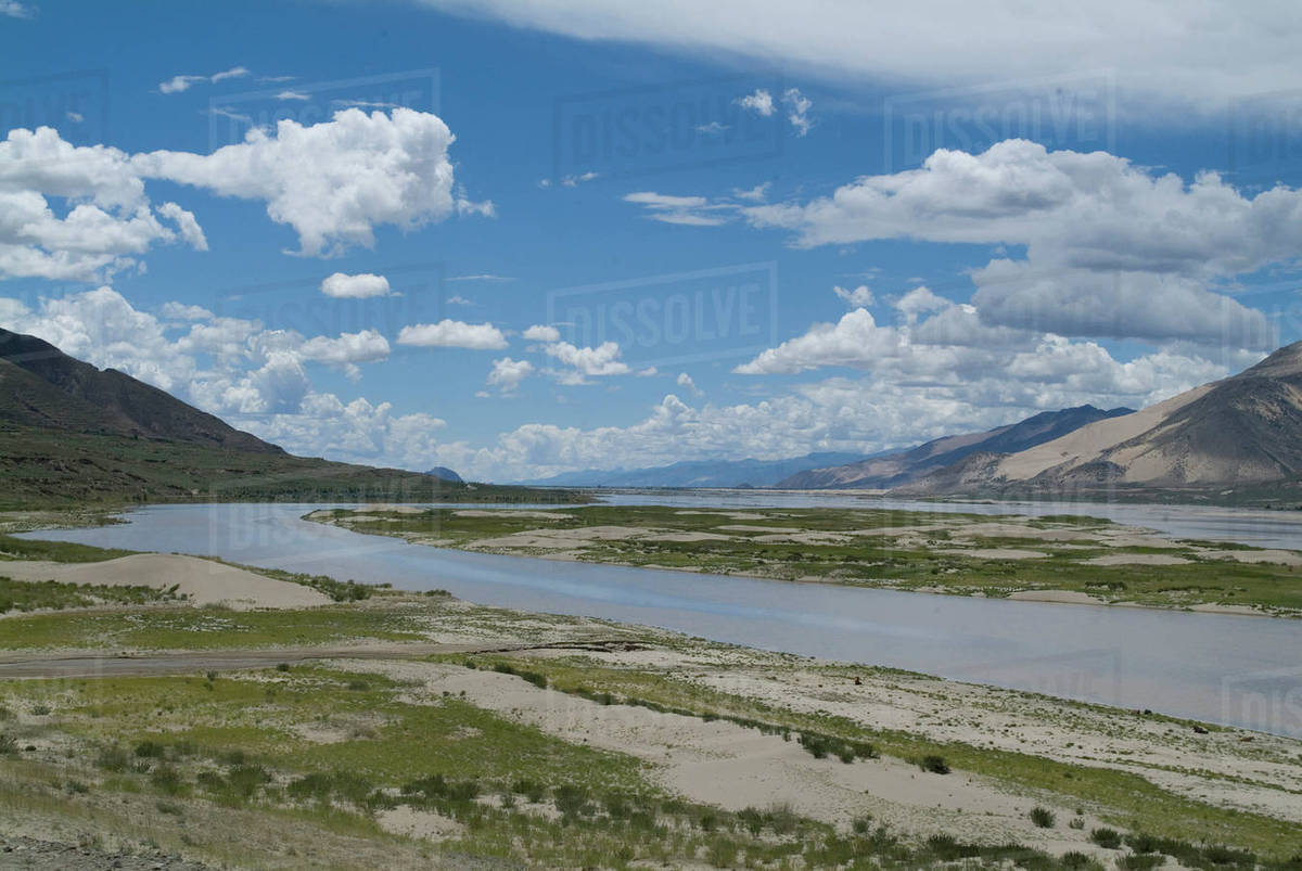 View over river in the Tibetan plateau, China - Royalty-free Stock ...