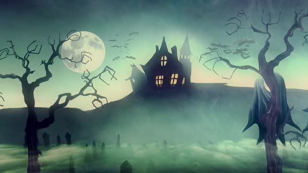 Haunted House animation - Dark Blue Night Halloween background with ...
