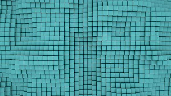 Wall of teal boxes. Abstract motion background. 3D render seamless loop ...