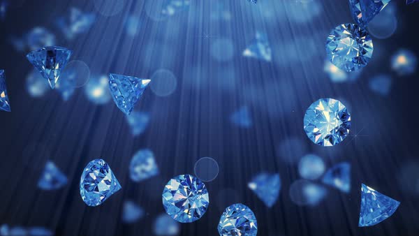 Endless rain of blue sapphires in light rays. 3D render seamless loop ...