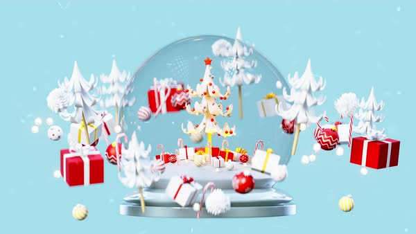 Snow globe and Christmas ball ornaments. Seamless loop 3D render ...