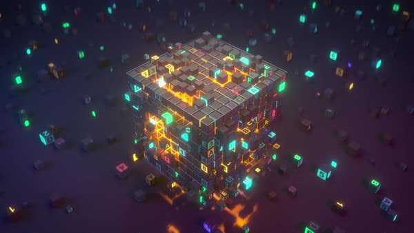 Cube with hex-code. Digital data storage visualization. Seamless loop ...