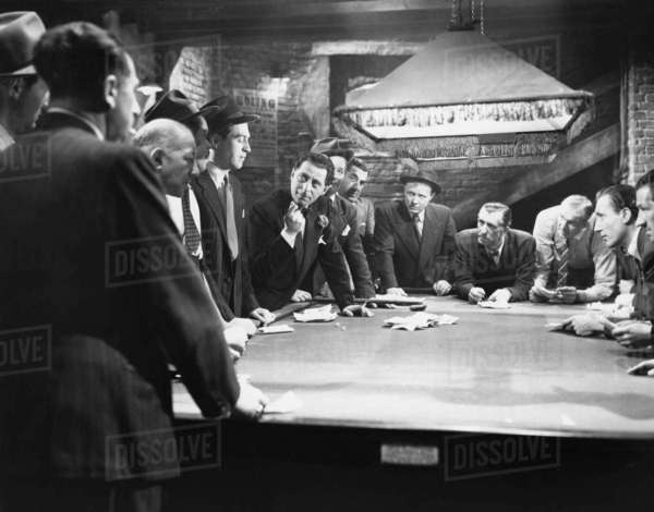 Mobsters meeting around pool table - Stock Photo - Dissolve