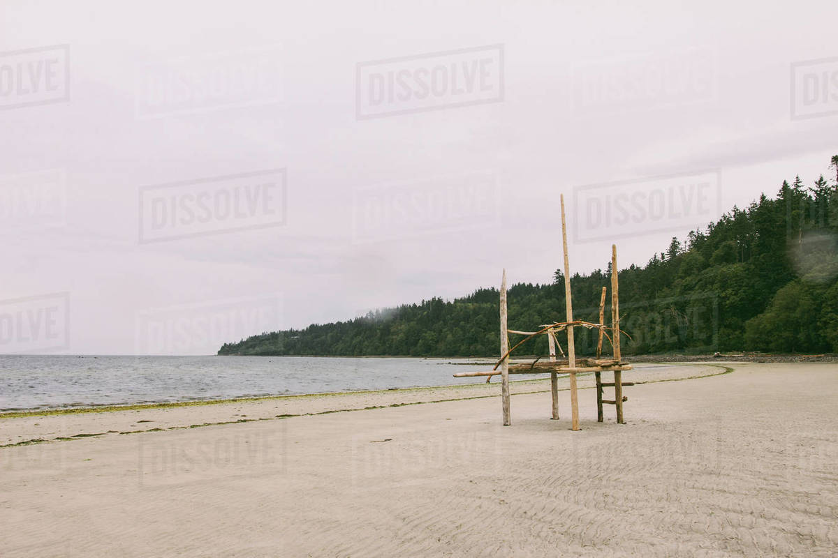 Wooden watchtower on beach, Vancouver, British Columbia, Canada ...