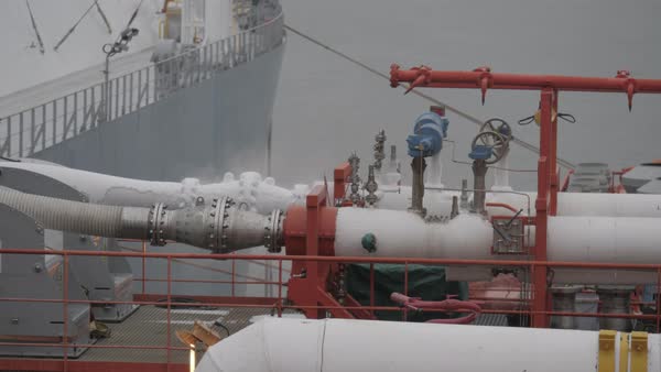 Connection for transfer LNG on manifold of gas tanker - 4K Royalty-free ...