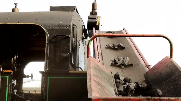 Refueling steam engine locomotive with coal to power boiler engine - 4K ...