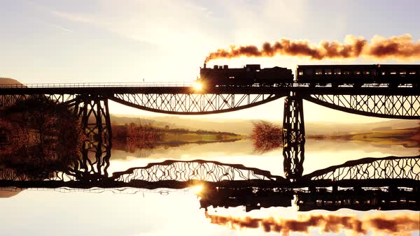 Water reflection of old historical steam engine train locomotive ...