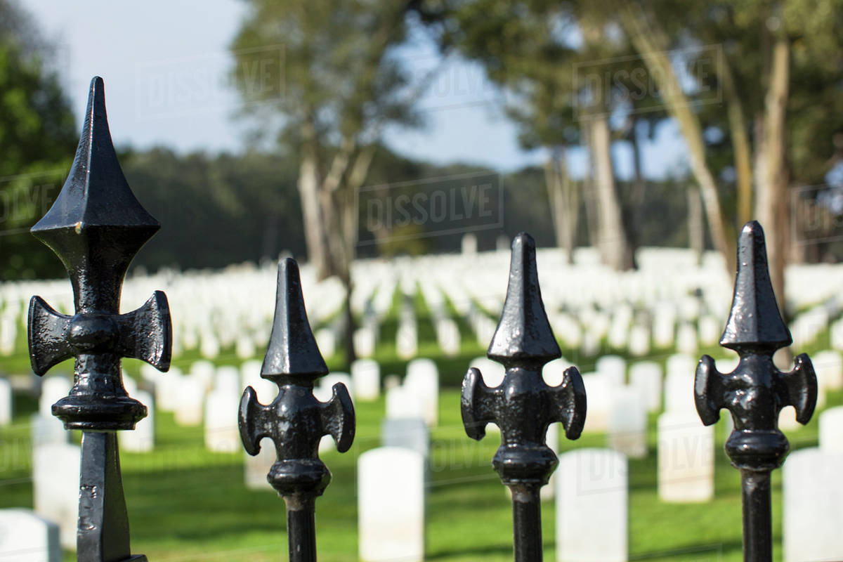 Close up of wrought iron fence around cemetery - Royalty-free Stock ...