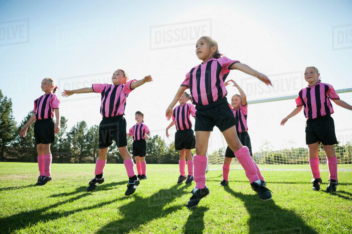 Caucasian girls warming up for soccer game - Royalty-free Stock Photo ...