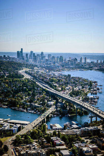 Aerial view of Seattle cityscape, Washington, United States - Royalty ...