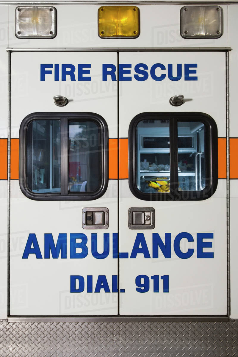 Rear view of ambulance - Royalty-free Stock Photo | Dissolve