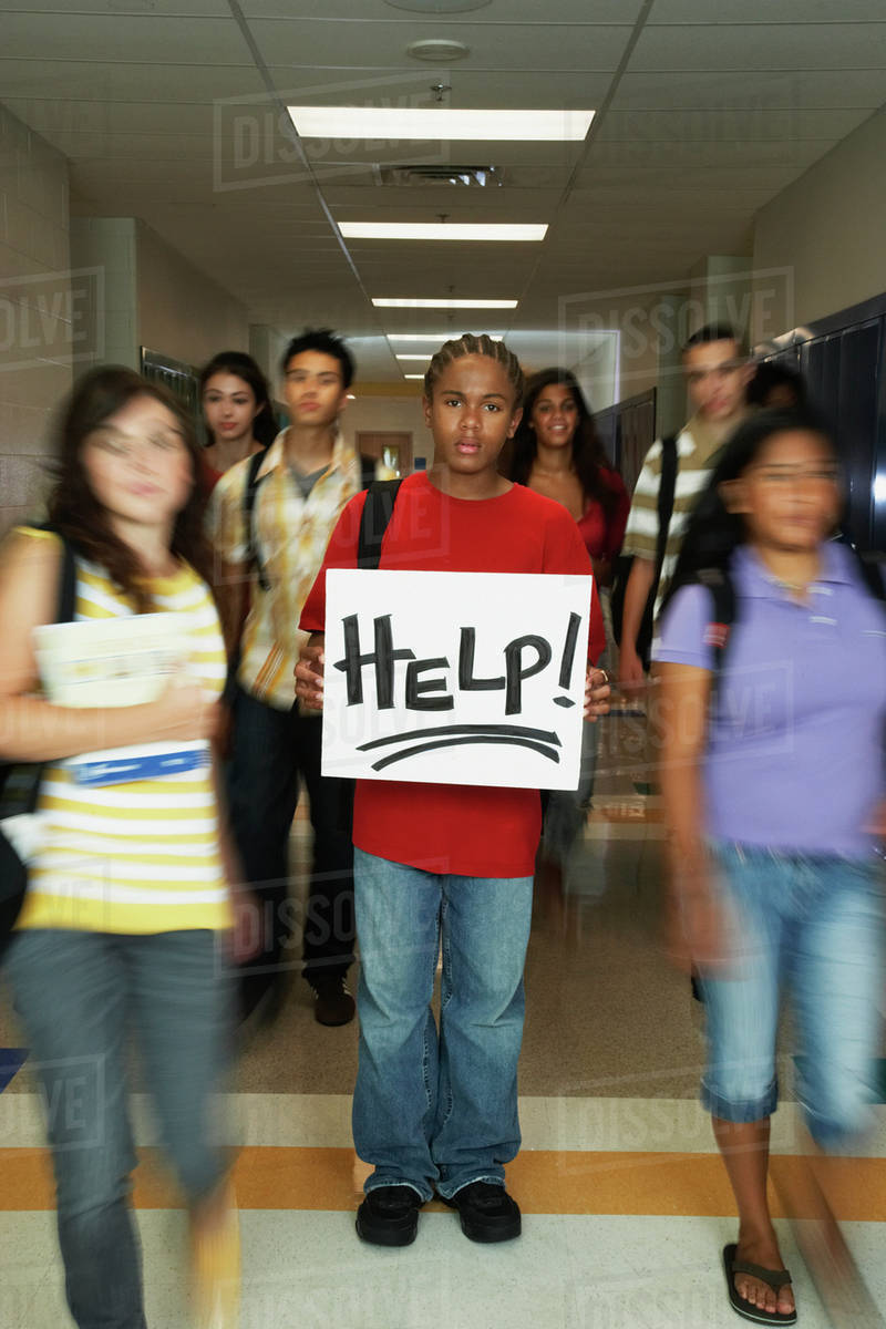 African American teenaged student holding Help sign - Stock Photo ...