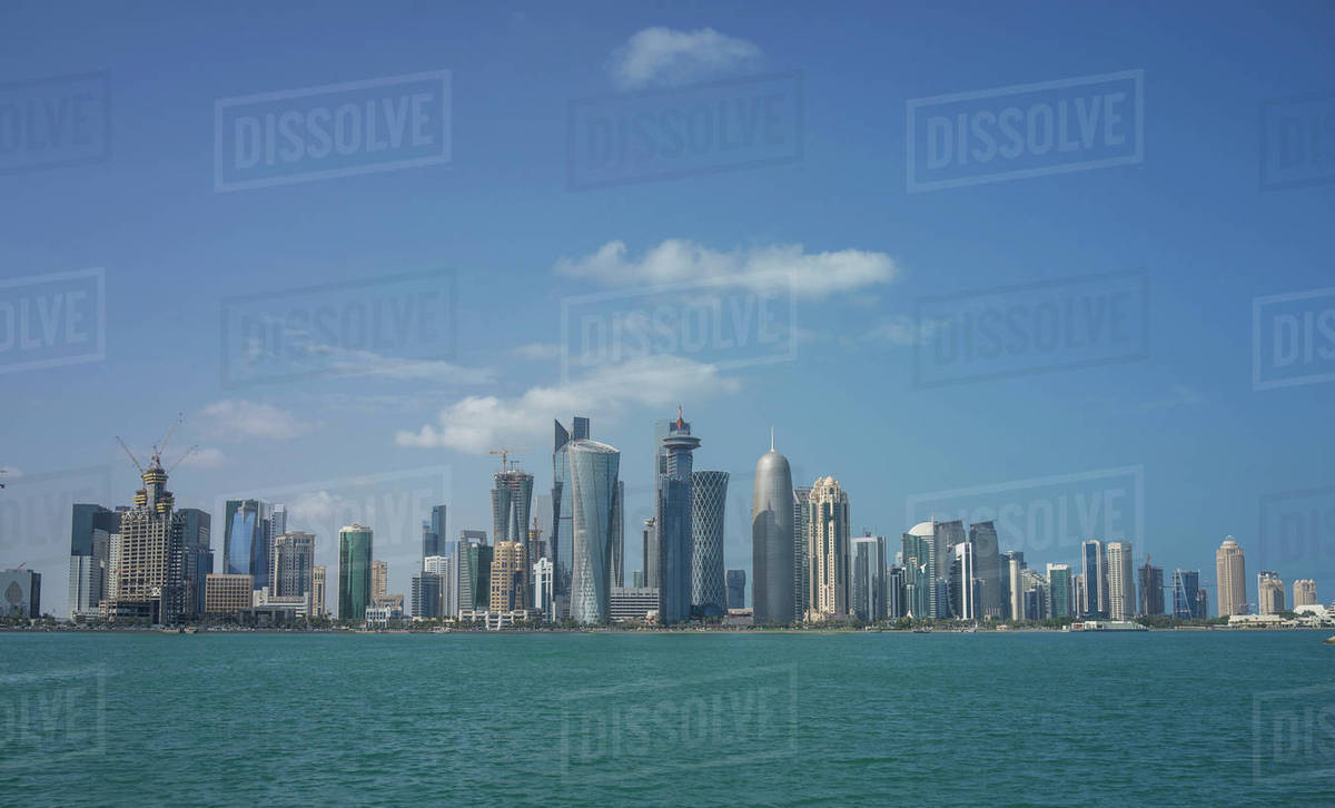 Doha city skyline on waterfront, Doha, Qatar - Royalty-free Stock Photo ...