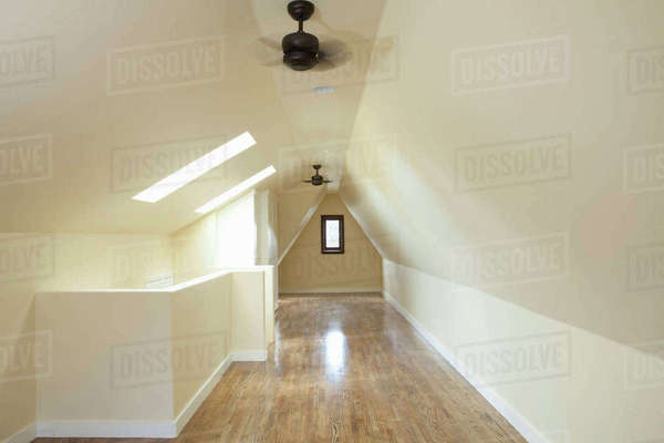 Empty attic bedroom in home, Pasadena, California, USA - Stock Photo ...