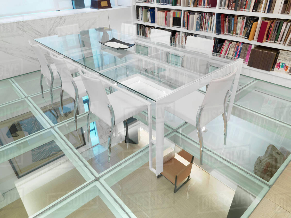Glass conference table in room with glass floor - Royalty-free Stock ...