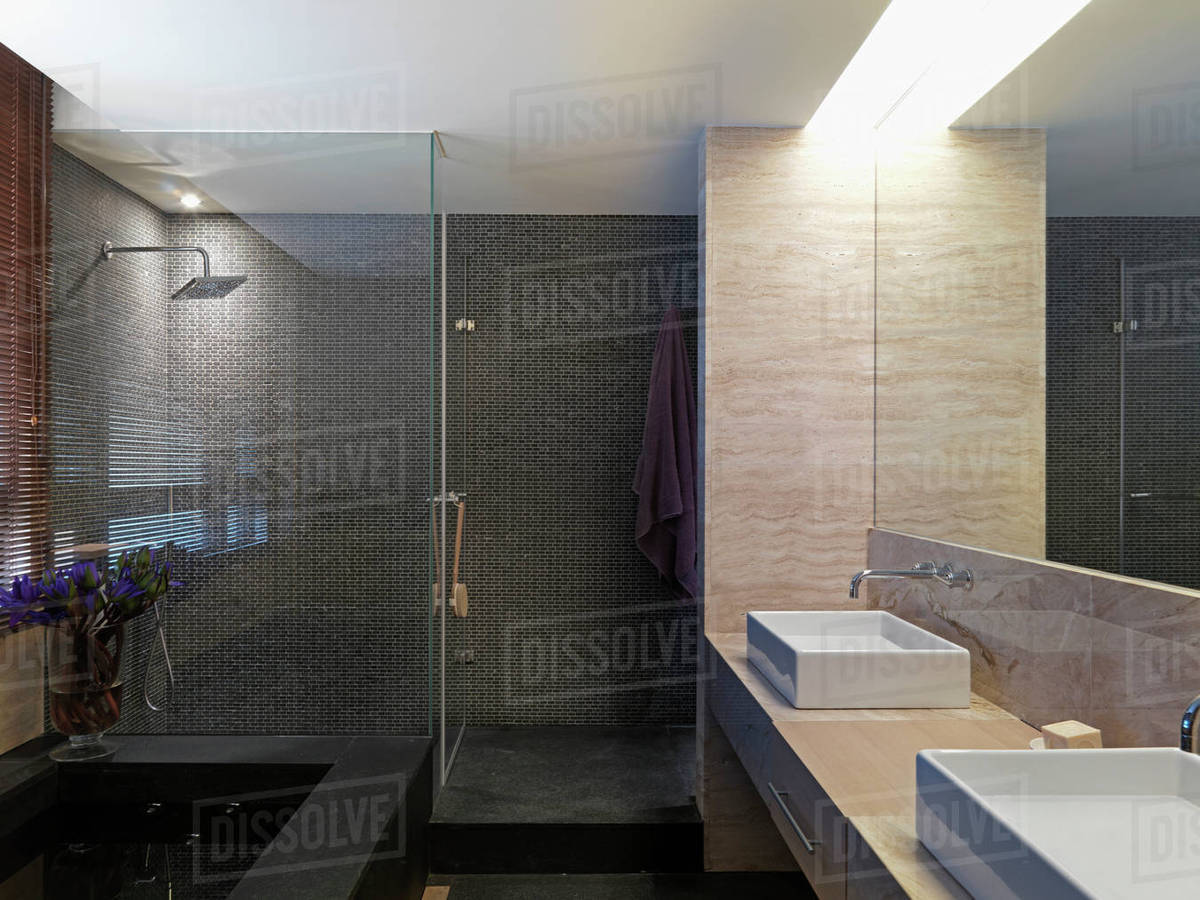 Modern bathroom with glass shower - Royalty-free Stock Photo | Dissolve