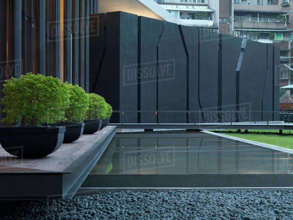 Reflection pool outside modern building - Royalty-free Stock Photo ...