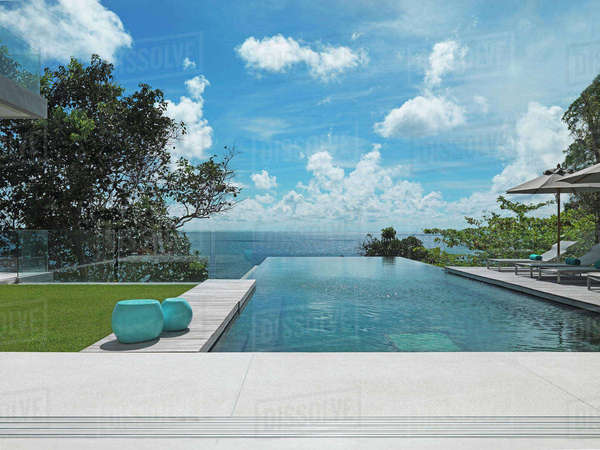 Swimming pool on ocean at modern home - Royalty-free Stock Photo | Dissolve