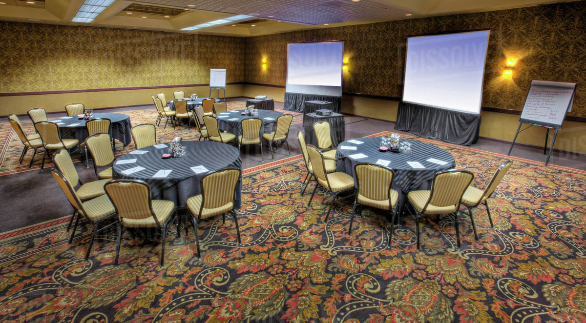 Empty banquet room with projection screens - Royalty-free Stock Photo ...