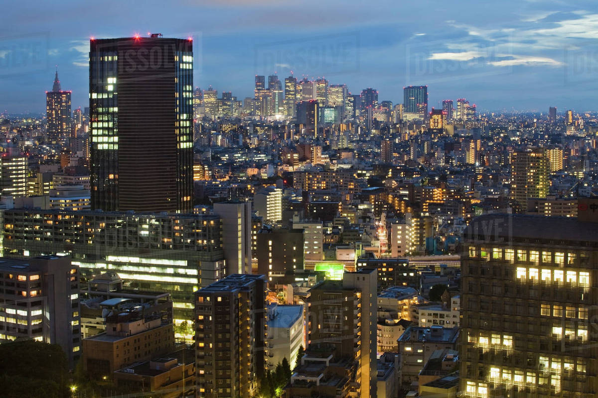 Downtown Tokyo skyline at dusk, Tokyo, Japan - Royalty-free Stock Photo ...