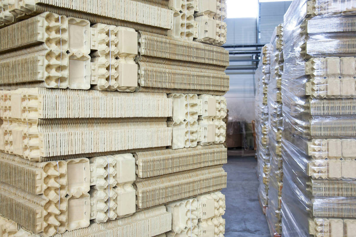 Pallets of egg cartons in warehouse - Royalty-free Stock Photo | Dissolve