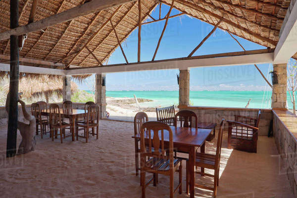 Restaurant with a beachfront view of the ocean - Royalty-free Stock ...