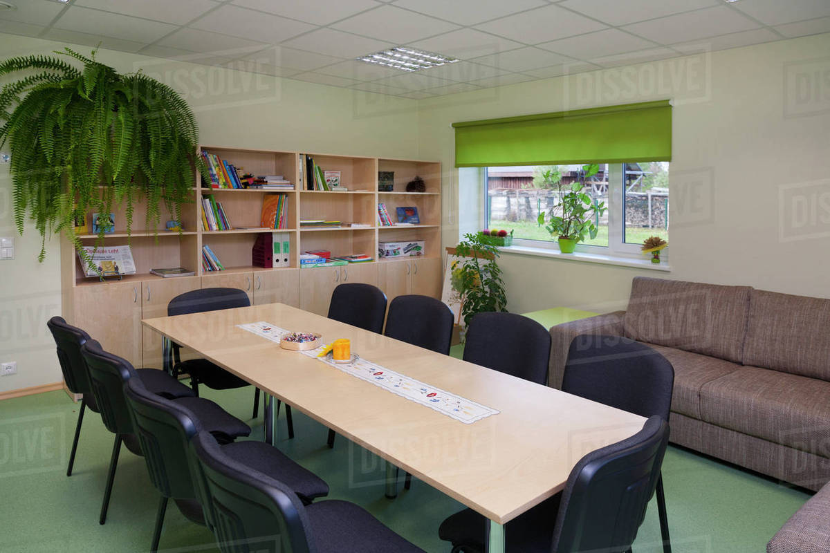 Classroom, activity room with furniture, tables and chairs - Royalty ...