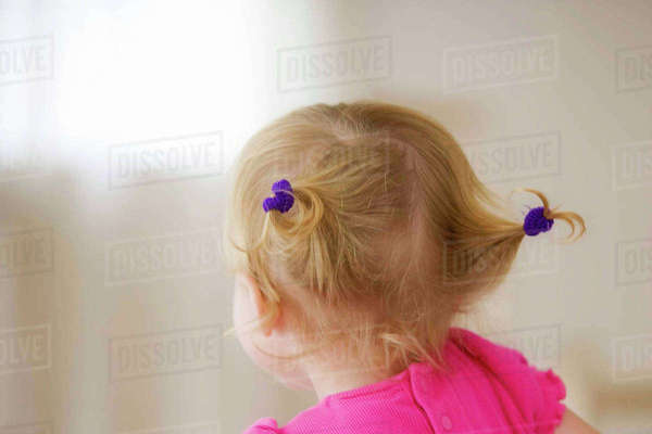 Rear view of baby girl with pigtails - Stock Photo - Dissolve