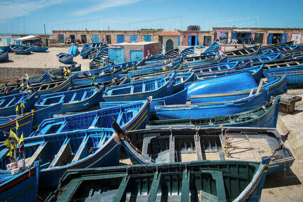 Large group of blue rowboats - Royalty-free Stock Photo | Dissolve