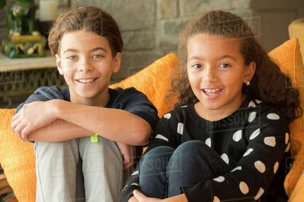 Portrait of smiling Mixed Race brother and sister - Royalty-free Stock ...