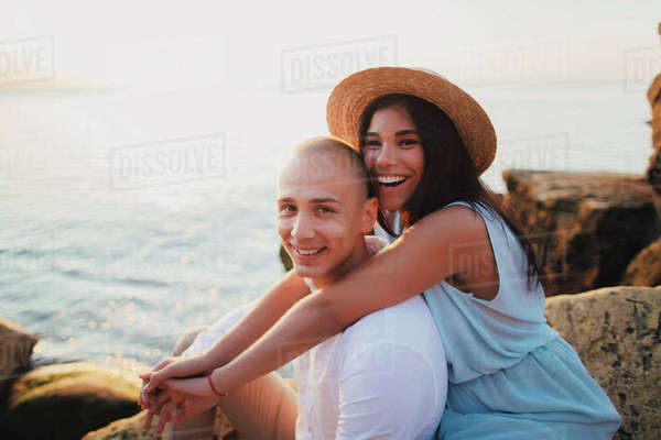 Portrait of smiling Caucasian couple at ocean - Royalty-free Stock ...
