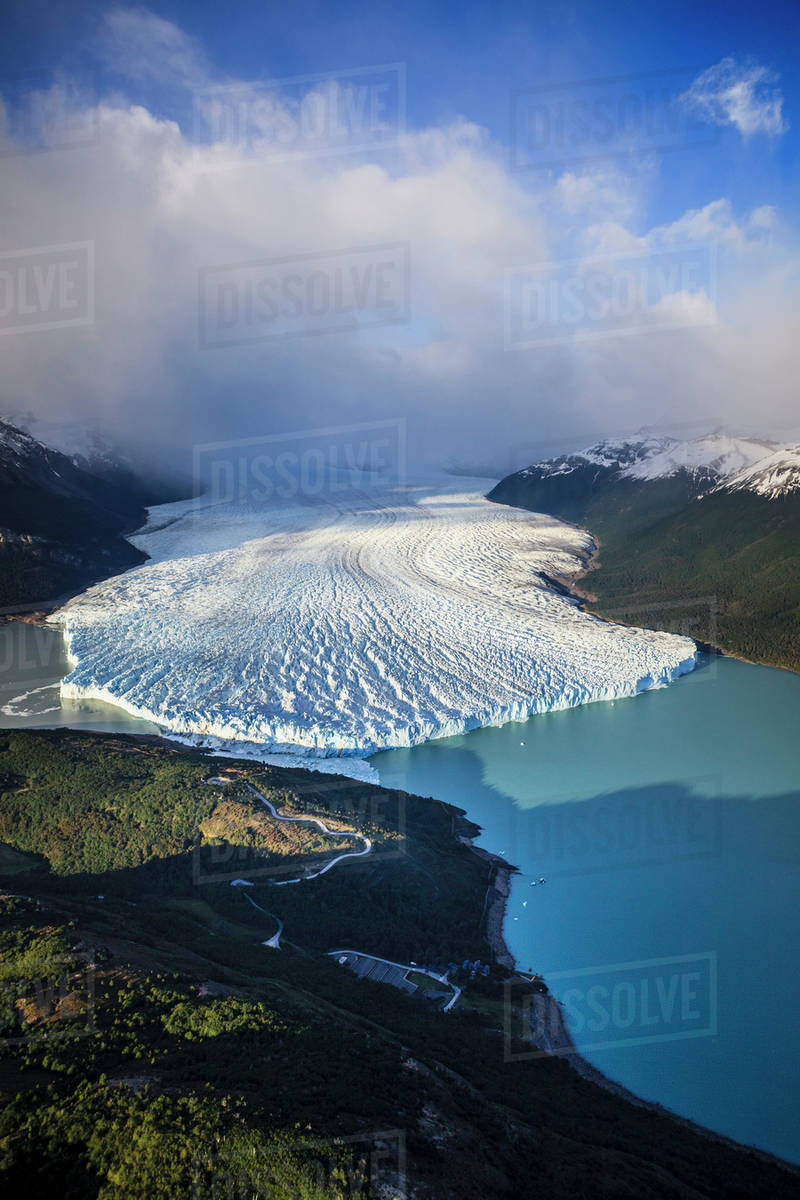 Aerial view of glacier in rural landscape, El Calafate, Patagonia ...