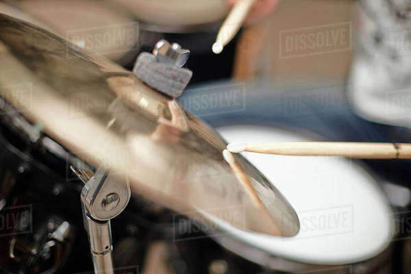 Close up of drumsticks hitting cymbals - Royalty-free Stock Photo ...