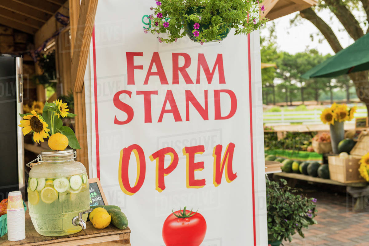 Open sign at farmers market - Stock Photo - Dissolve