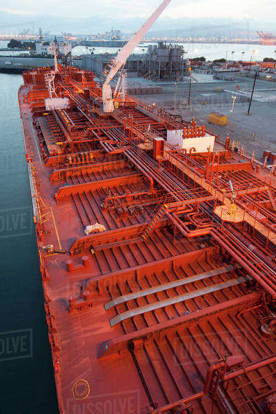 High angle view of deck piping on oil tanker ship - Royalty-free Stock ...