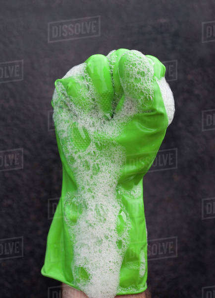 Close up of soap suds covering rubber glove - Royalty-free Stock Photo ...