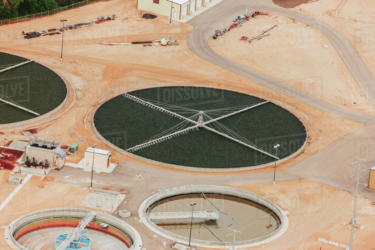 Aerial view of sewer processing plant - Royalty-free Stock Photo | Dissolve