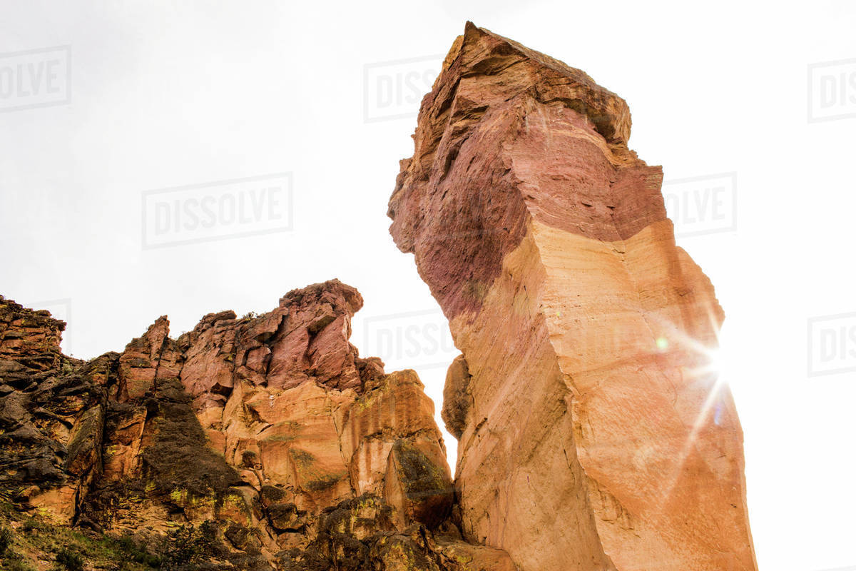 Low angle view of rock formation and cliff, Smith Rock State Park ...