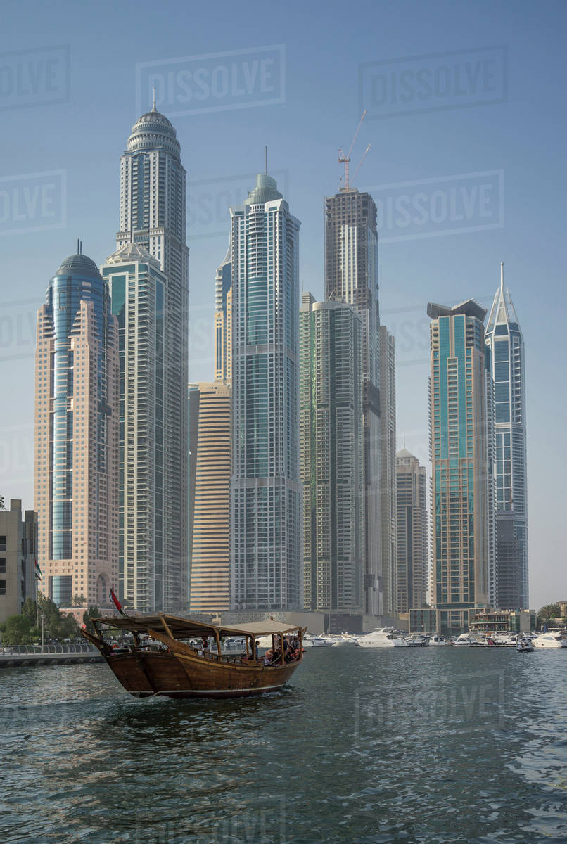 High rise buildings in city skyline, Dubai Emirate, United Arab ...