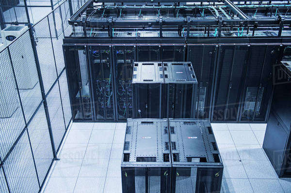 High angle view of technology in server room - Royalty-free Stock Photo ...
