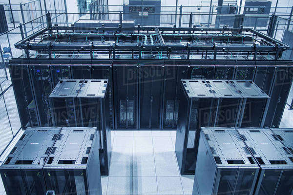 High angle view of technology in server room - Royalty-free Stock Photo ...