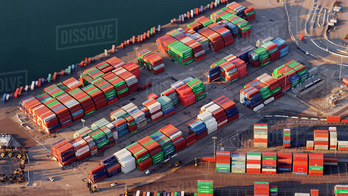 Aerial view of containers in industrial shipyard - Royalty-free Stock ...